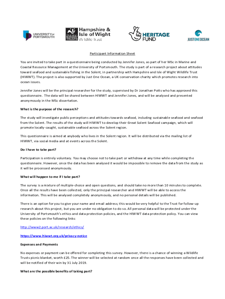 Fillable Online Participant Information Sheet - University of ...
