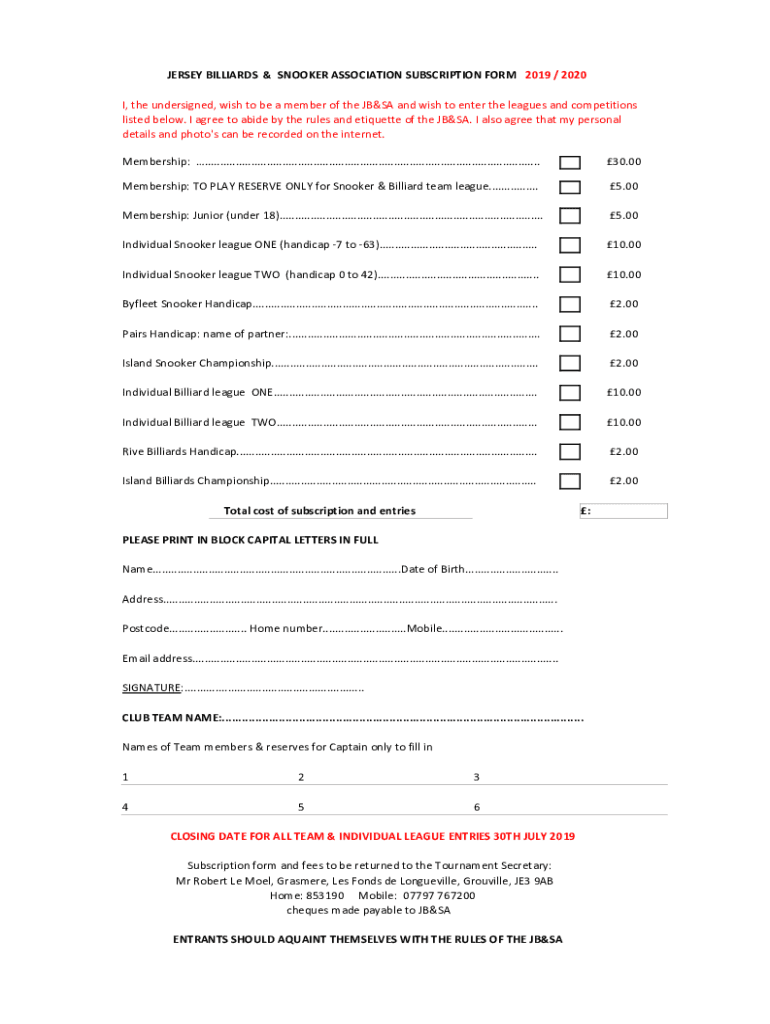 Fillable Online jbsa org JERSEY BILLIARDS & SNOOKER ASSOCIATION ...