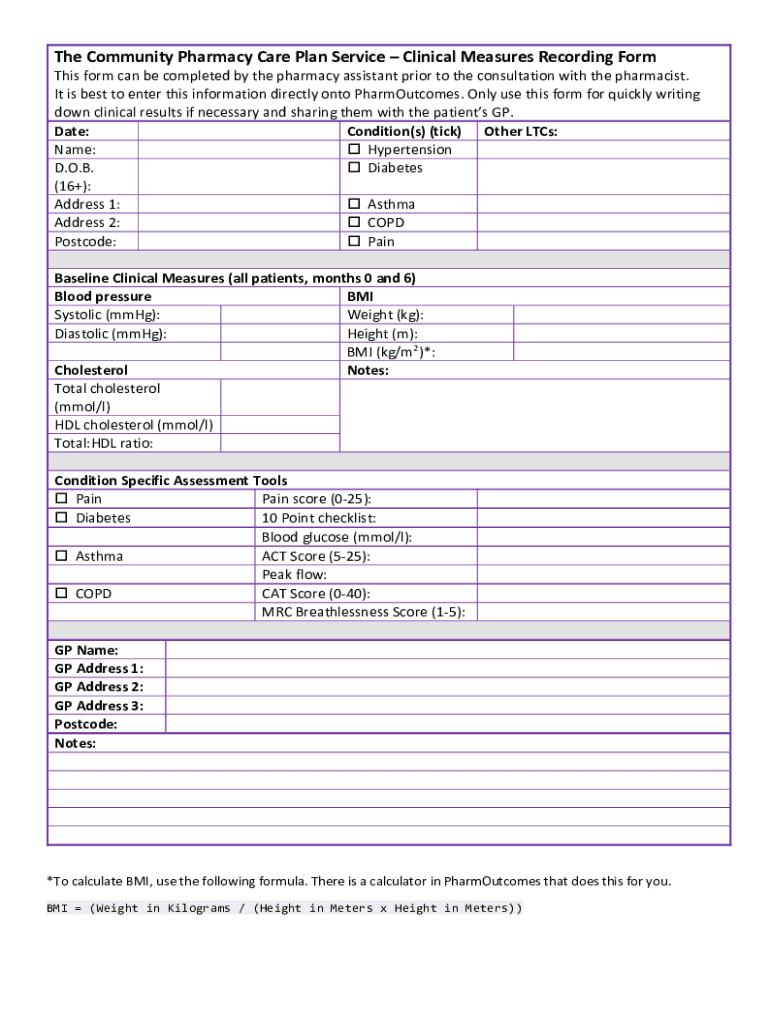 Fillable Online The pharmacy care plan service: Evaluation and estimate ...