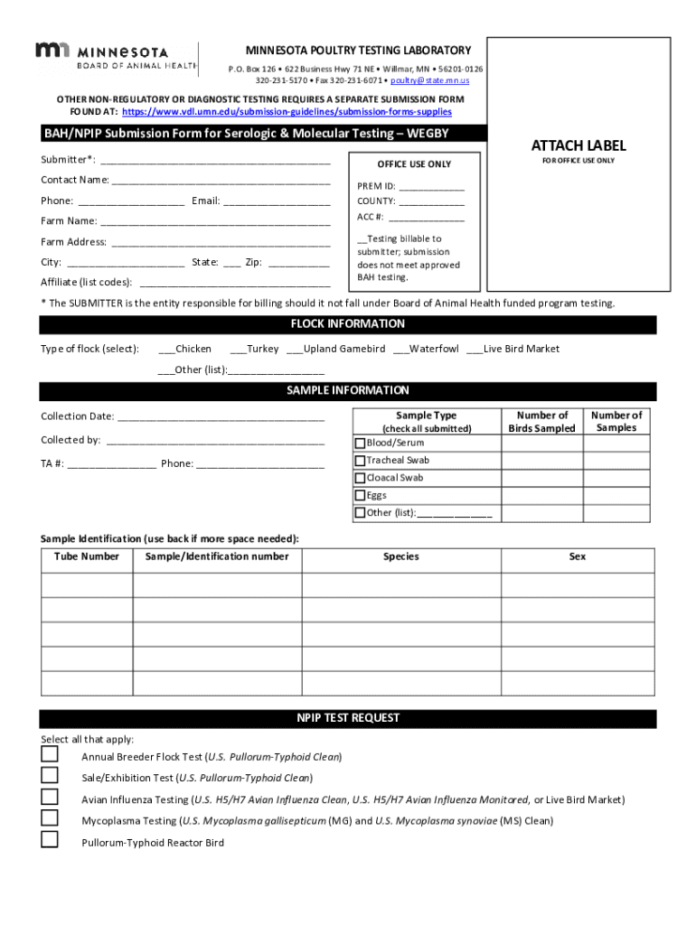 Fillable Online Board of Animal Health WEGBY Serology submission form Fax Email Print - pdfFiller