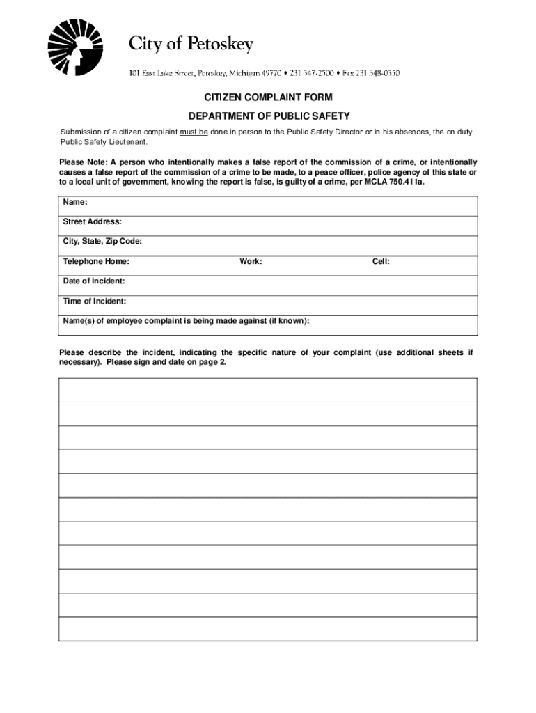 Fillable Online CITIZEN'S COMPLAINT FORM - U.S. Department of Justice ...