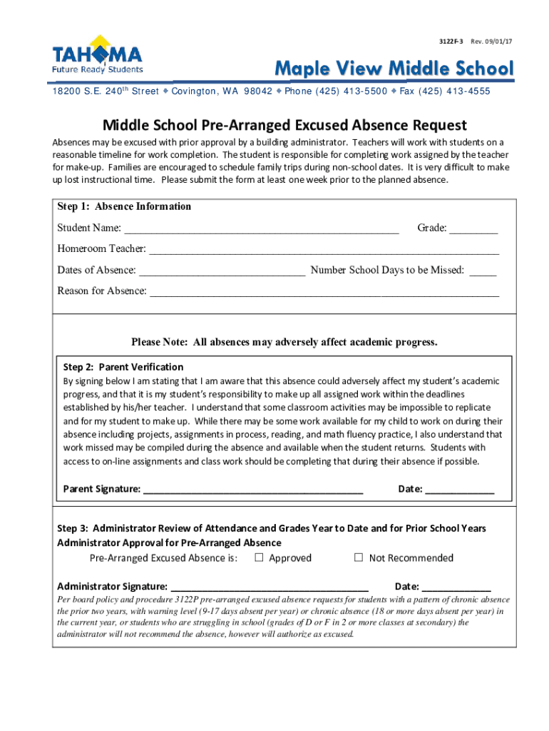Fillable Online 3122F-3 Pre-Arranged Absence Forms Middle School - MVMS ...