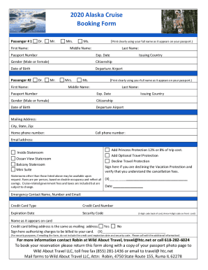 Fillable Online Alaska Cruise Booking Form 2020 Fax Email Print - pdfFiller