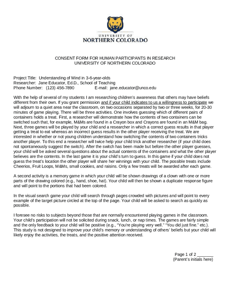 CONSENT FOR HUMAN PARTICIPANTS IN ... Doc Template | pdfFiller