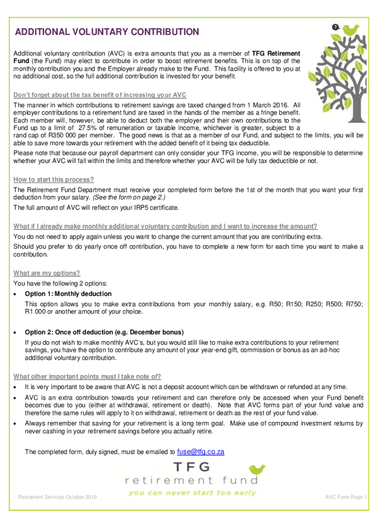 Fillable Online Additional Voluntary ContributionsWhat is an AVC ...