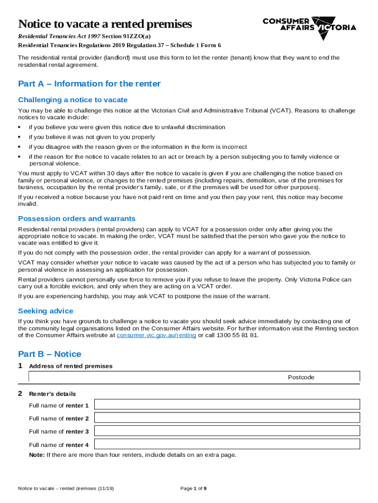 Sample : Notice to vacate rented premises Doc Template | pdfFiller