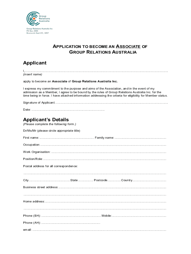 Fillable Online GRA Associate Application Form Template.docx Fax Email ...