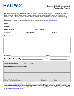 Fillable Online Parking Ticket Enforcement Request for Review Fax Email ...