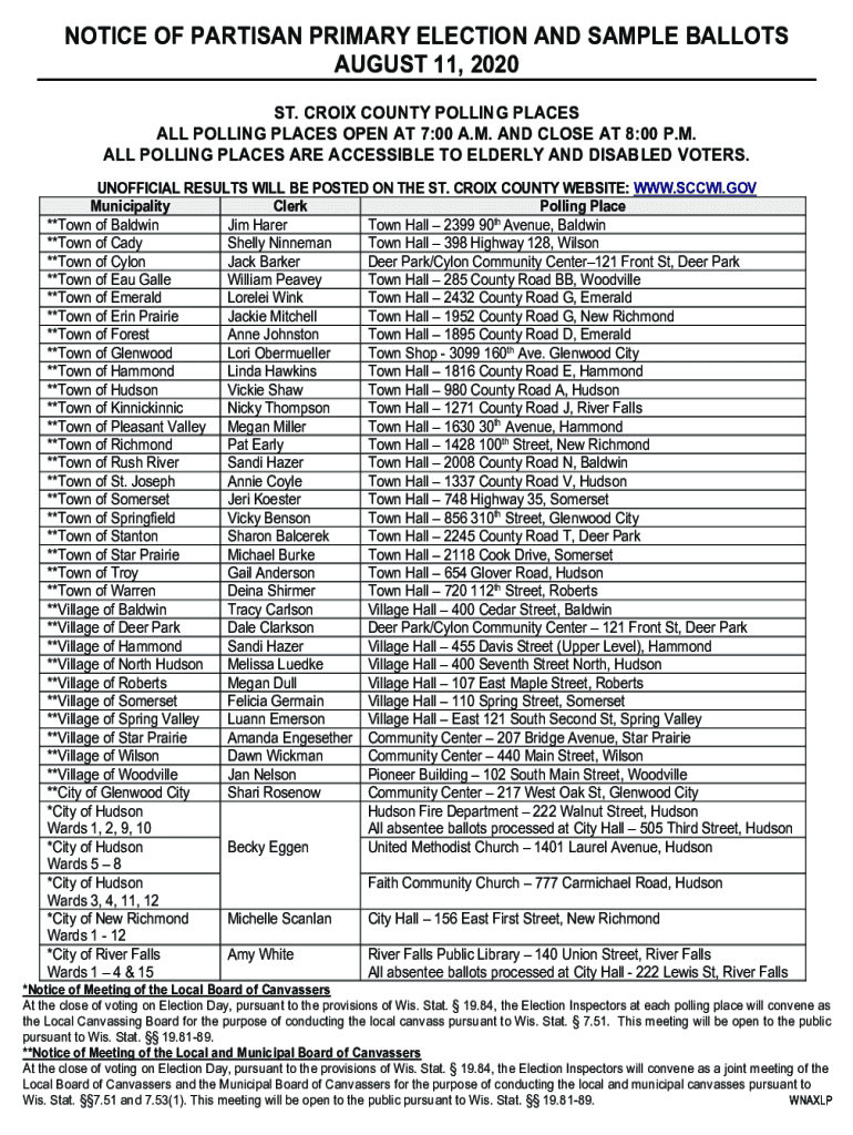 Fillable Online NOTICE OF PARTISAN PRIMARY ELECTION AND SAMPLE BALLOTS ...