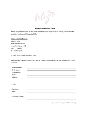 Fillable Online Order Cancellation Form Template123 Form Builder Fax ...