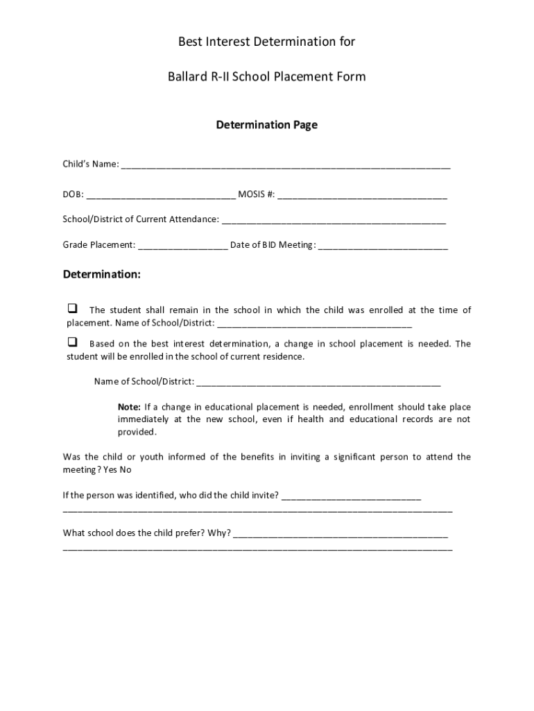 Fillable Online Best Interest Determination for Foster Care School ...