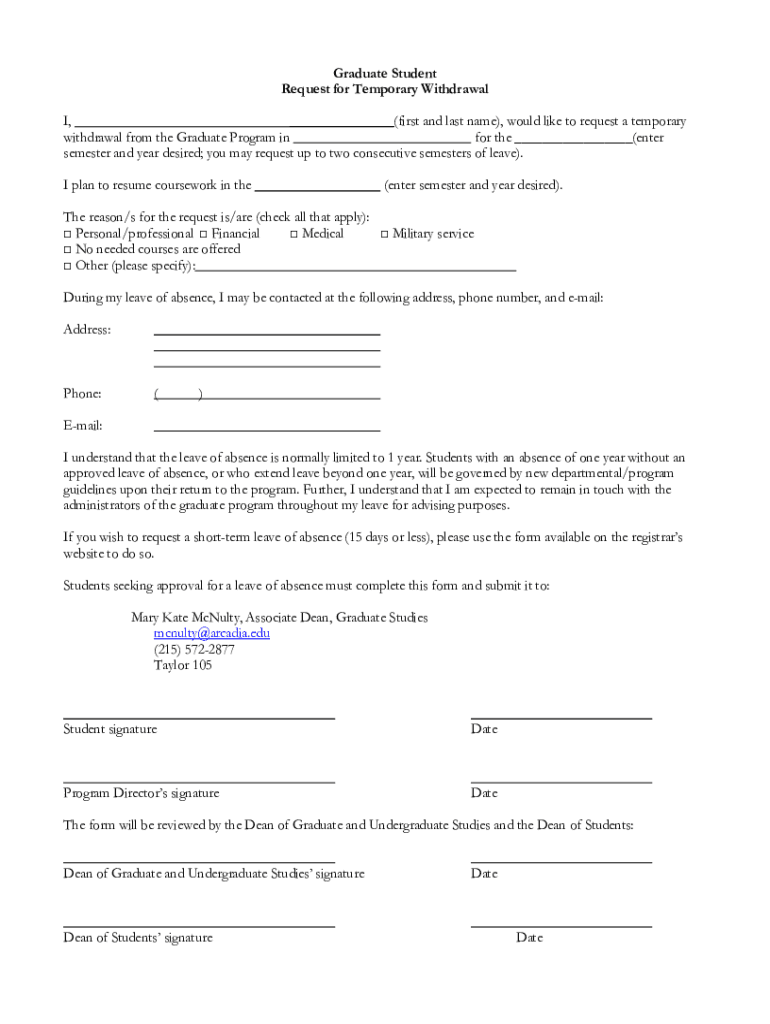 Fillable Online Semester Withdrawal - Student Records and Registrar ...