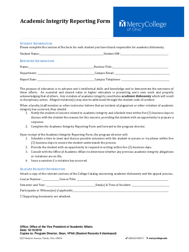 Fillable Online Academic Integrity Report Form - University of Nebraska ...