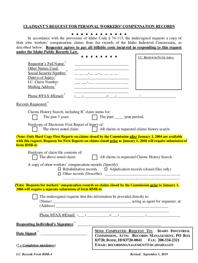 Fillable Online iic idaho CLAIMANTS REQUEST FOR PERSONAL WORKERS ...