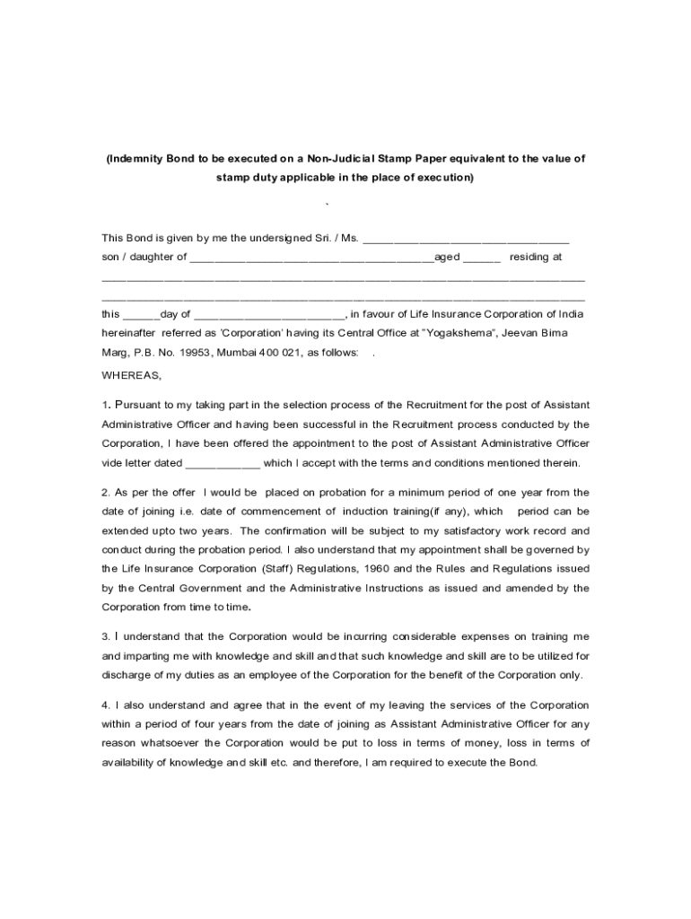 Fillable Online FORMAT OF INDEMNITY BOND AGAINST FREE ISSUE MATERIALS ...