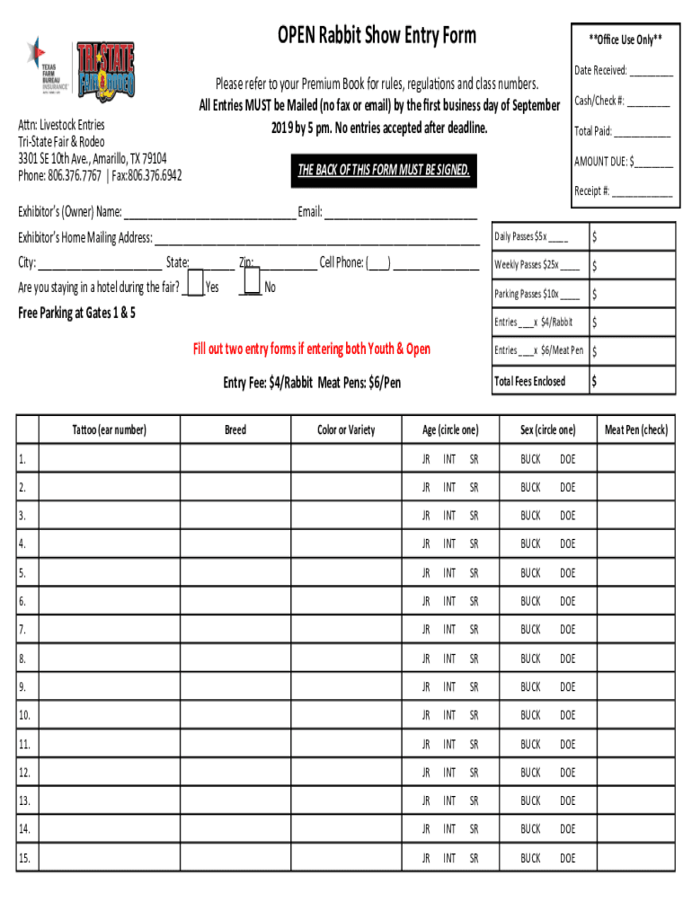 Fillable Online OPEN Rabbit Show Entry Form - d38trduahtodj3.cloudfront ...