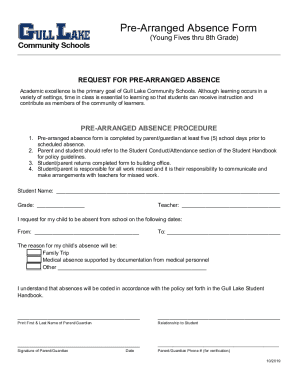 Fillable Online Pre-Arranged Absence Form for Y5 - 8th Grade Fax Email ...