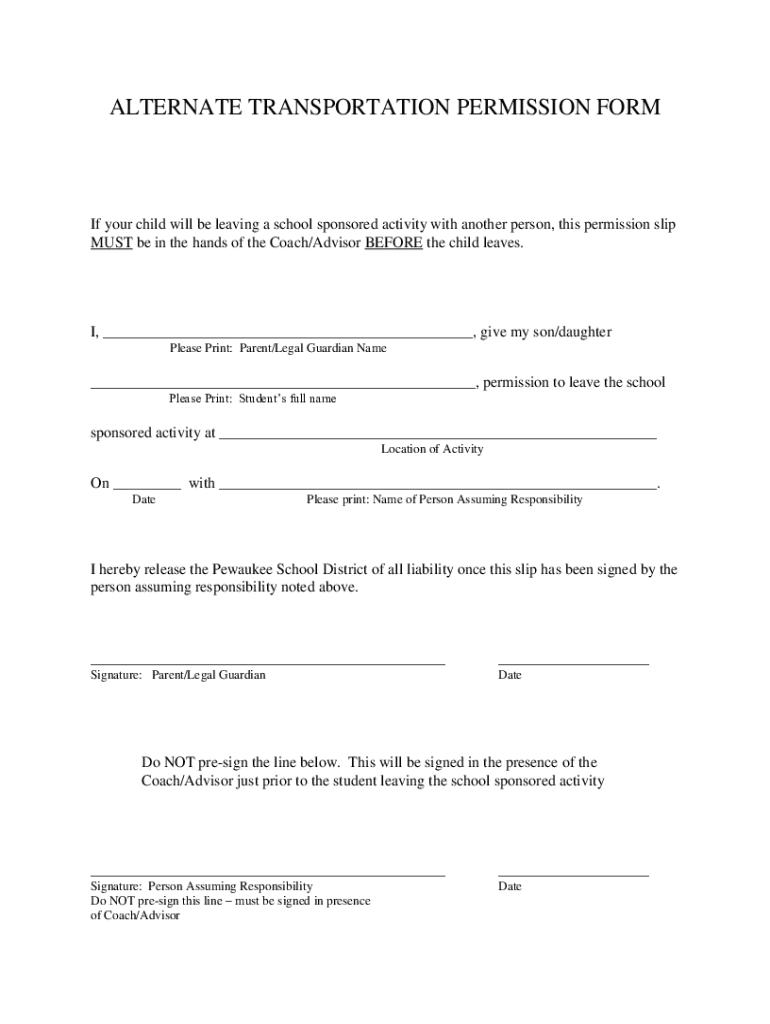 Fillable Online Permission Slips and Release Forms for Participating in ...