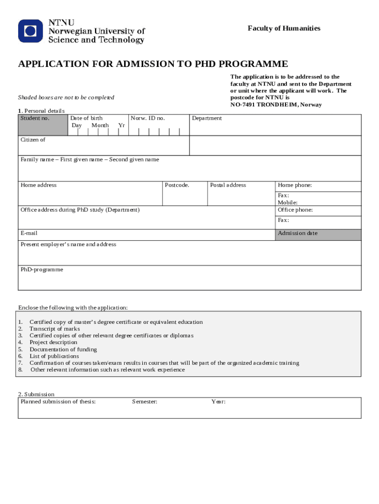graduate admissions - Question asked in phd application ... - innsida ntnu Doc Template | pdfFiller