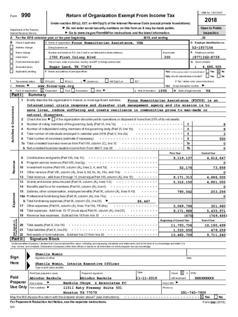 Fillable Online 2018 Tax Return Documents (Focus Humanitarian Ass - Client Copy) Fax Email Print ...