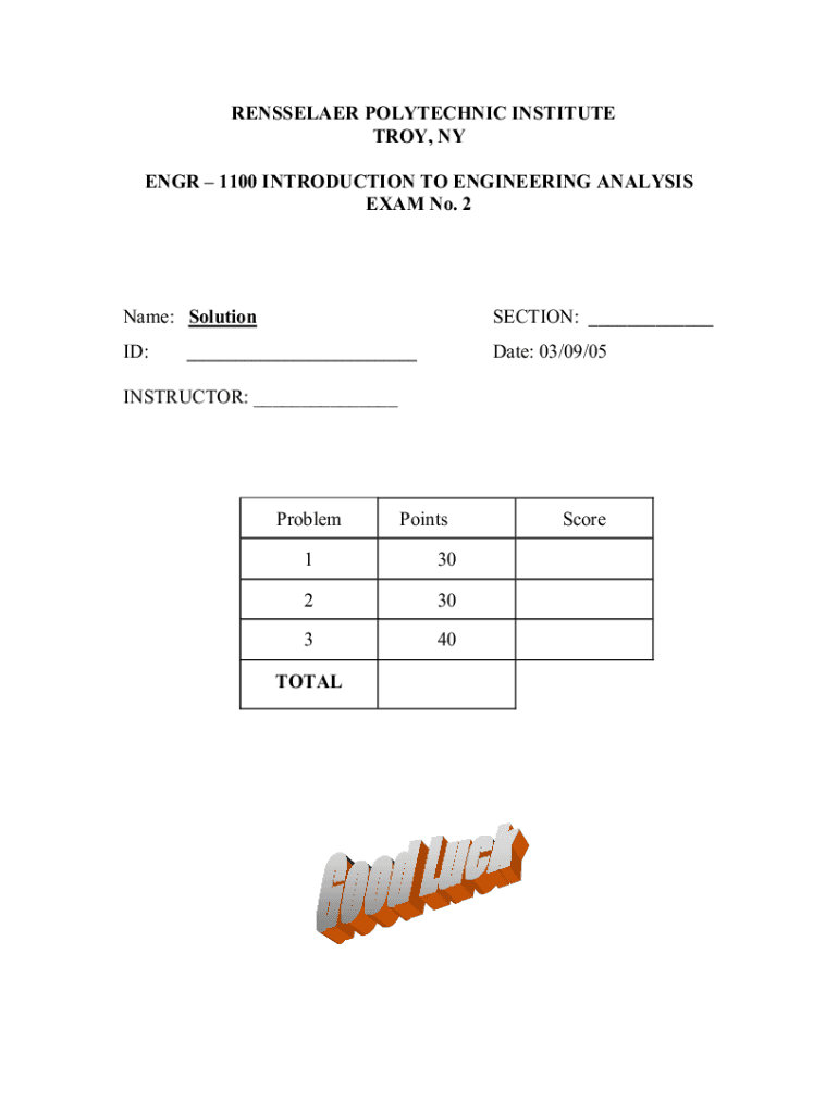 Fillable Online ENGR 1100 INTRODUCTION TO ENGINEERING ANALYSIS Fax Email Print - pdfFiller