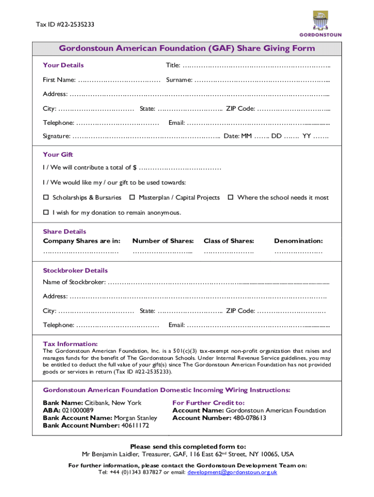 Fillable Online gordonstoun org Gordonstoun American Foundation (GAF ...