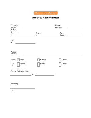 Absence Authorization Doc Template | pdfFiller