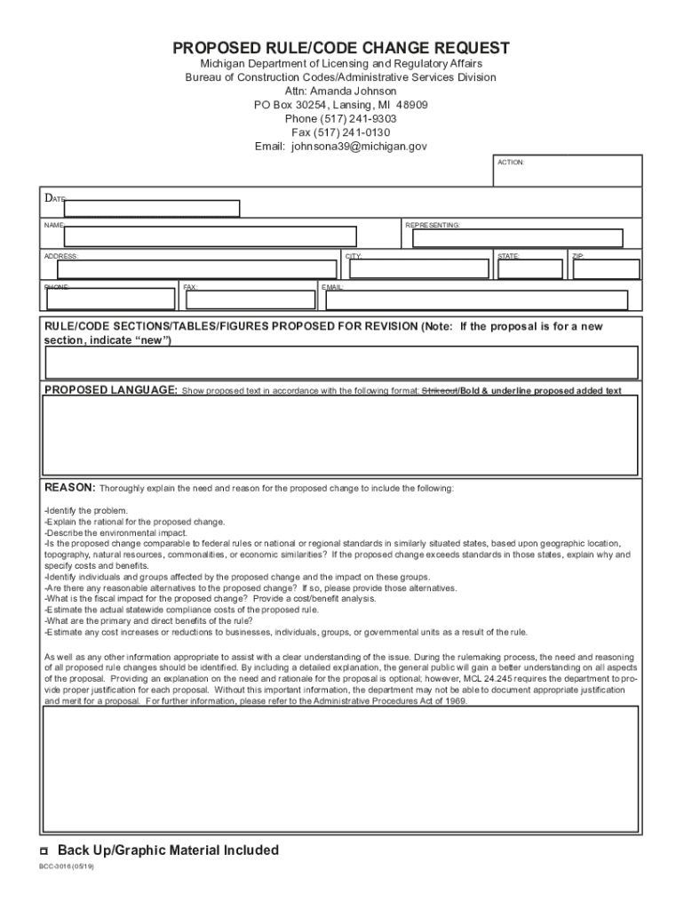 Fillable Online PROPOSED RULE CODE CHANGE REQUEST - Michigan Fax Email ...