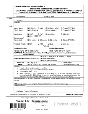 Fillable Online 183939 Physician Order Form Infusion Outpatient Therapy ...