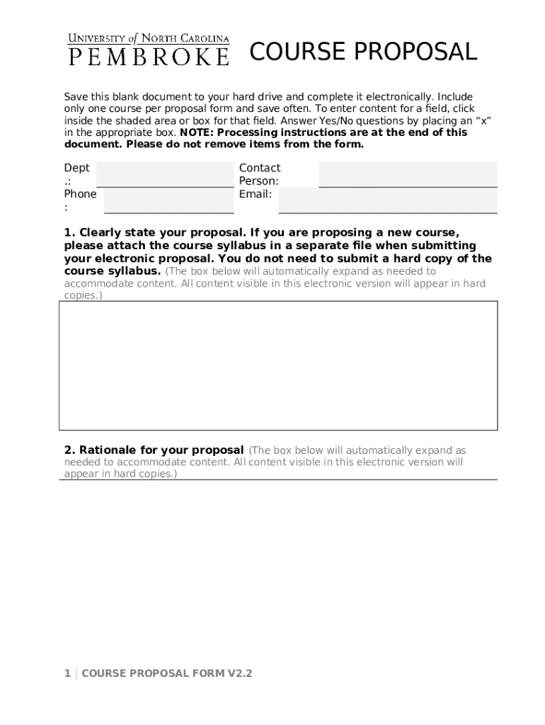 Course Proposal v2.2 - University of North Carolina at ... Doc Template | pdfFiller
