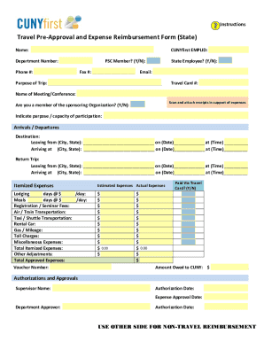 Fillable Online openlab citytech cuny Travel Pre-Approval and Expense ...