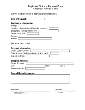 Fillable Online Replacement/Duplicate Diploma Request Form Fax Email ...