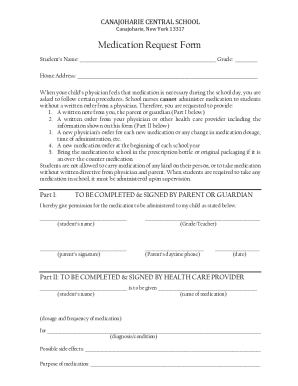 Fillable Online Medication Request Form - canajoharieschools.org Fax ...