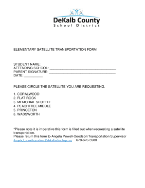 Fillable Online ELEMENTARY SATELLITE TRANSPORTATION FORM PLEASE CIRCLE ...