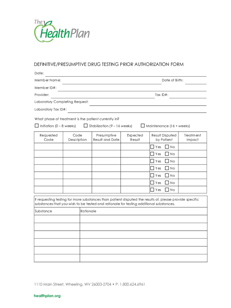 Fillable Online Definitive Presumptive Drug Testing Prior Authorization ...