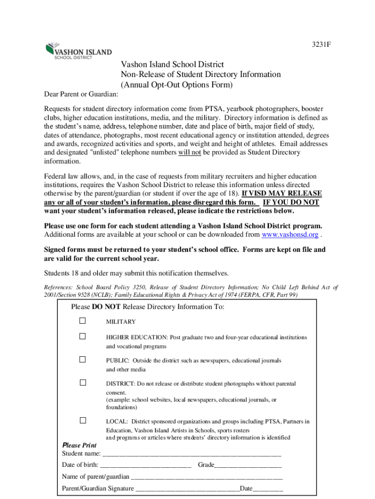 Fillable Online Vashon Island School District Non-Release of Student ... Fax Email Print - pdfFiller