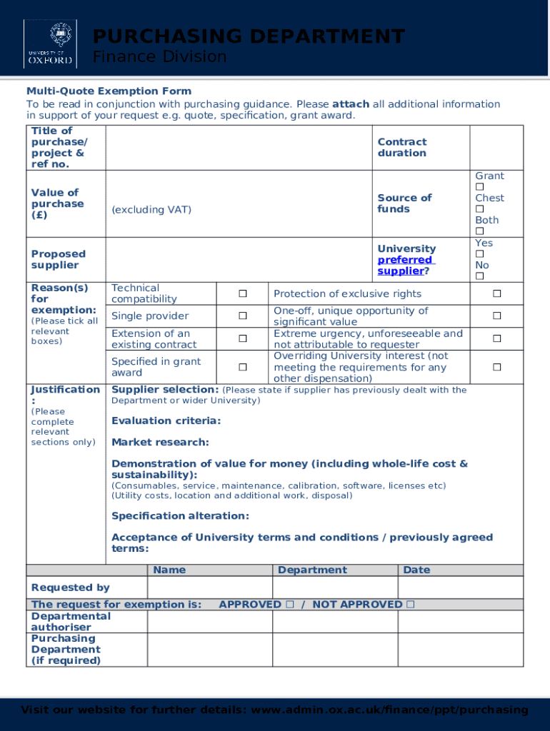 Tender Exemption Request - University of Oxford Doc Template | pdfFiller