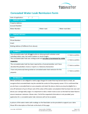 Fillable Online Concealed Water Leak Remission Form. Policy Fax Email ...