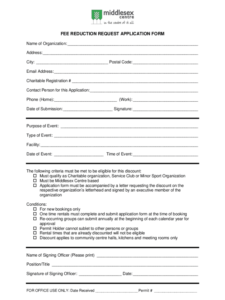 Fillable Online middlesexcentre on Fee Waiver Request Application Form ...