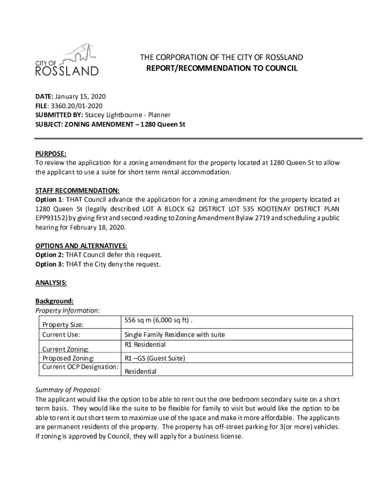 Fillable Online 1280 Queen St Rezoning Report Fax Email Print - pdfFiller