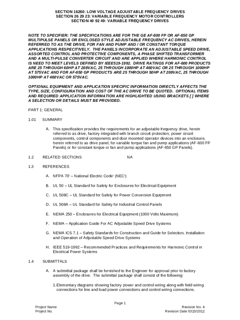 Note To Specifier: The specifications are for the GE AF-600 FP OR AF ...