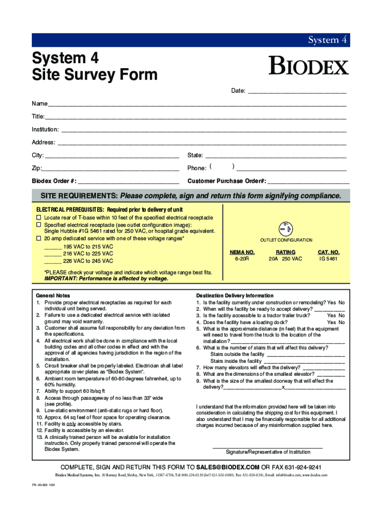 Fillable Online Biodex System 4 Site Survey Fax Email Print - pdfFiller