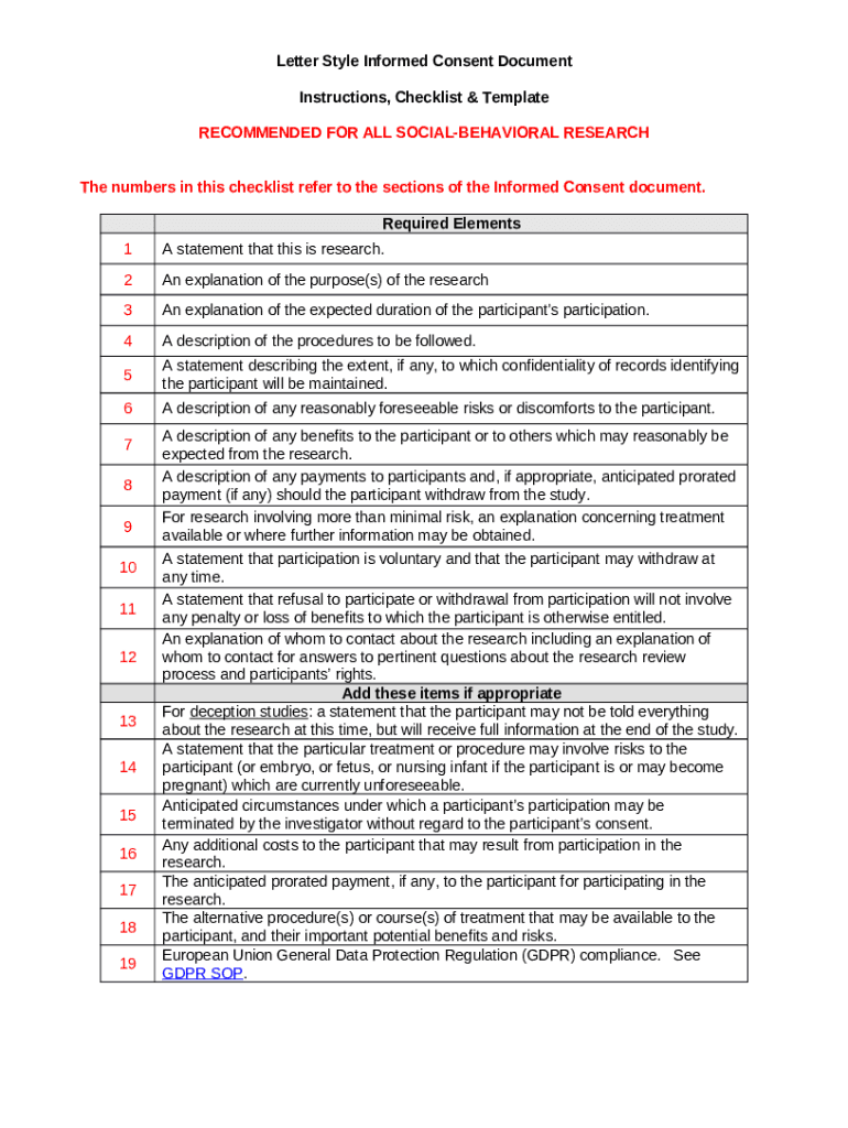 Sample Template: Documentation of the Ined Consent ProcessA Guide to ...