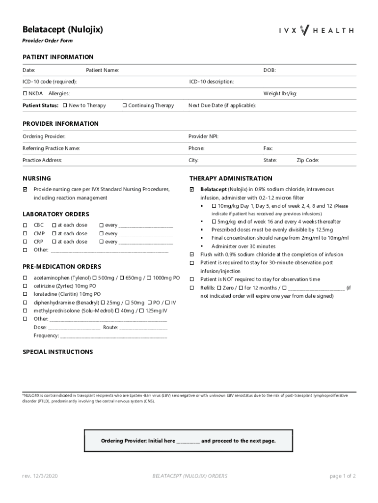 Fillable Online Intravenous Immunoglobulin 10% (IVIG 10%) - IVX Health ...