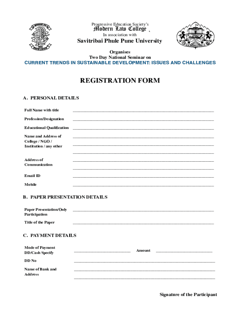 Fillable Online Seminar Registration Form For Presentation - Lawctopus ...
