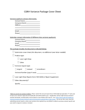 Fillable Online CDRH Variance Package Cover Sheet Fax Email Print ...