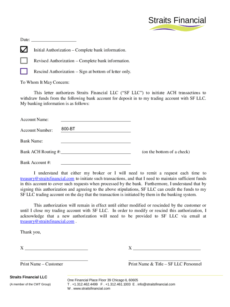 Fillable Online Initial Authorization Complete bank information Fax ...