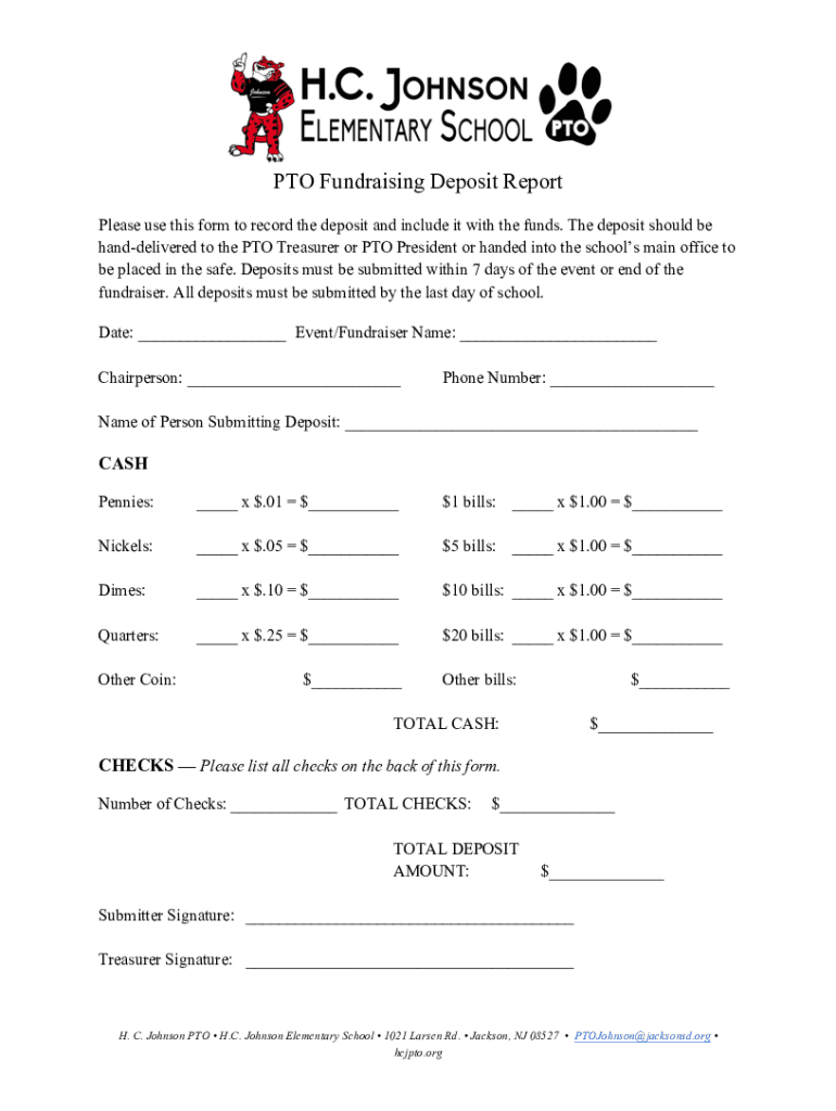 Fillable Online PTO Fundraising Deposit Form.docx Fax Email Print ...