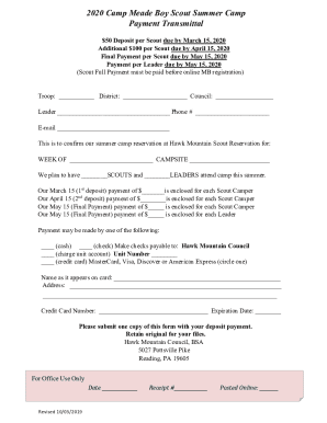 Fillable Online Scouts BSA Summer Camp Fee and Payment Information Fax ...