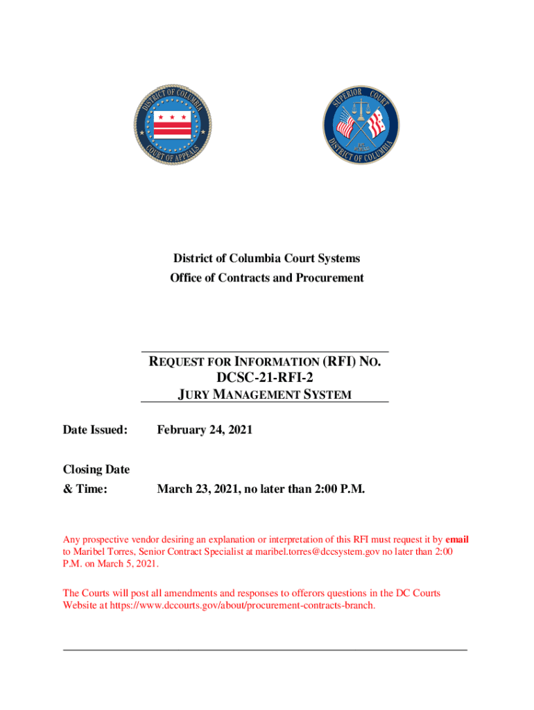 Fillable Online REQUEST FOR INFORMATION (RFI) NO DCSC-21-RFI-2 JURY ...